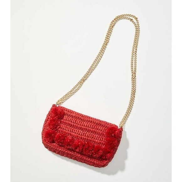 LOFT | Bags | Nwt Loft Pom Pom Crossbody Straw Woven With Gold Chain ...